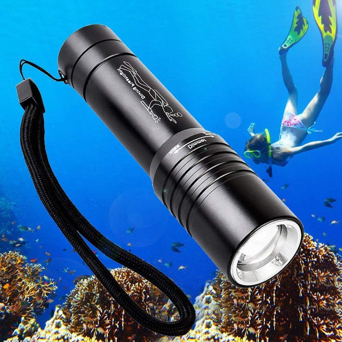 FC-Tactical Flashlight Scuba Diving Lights, 50M Underwater Flashlight ...
