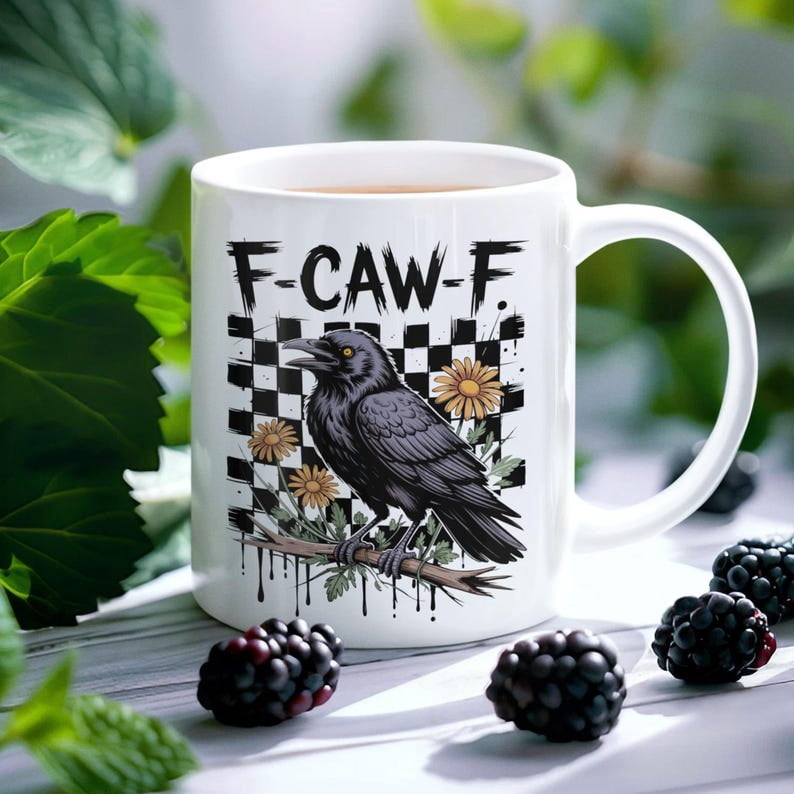 FC1AWF Crow Mug, Funny Raven Coffee Cup, Gothic Bird CheckerB1Oard Mug ...