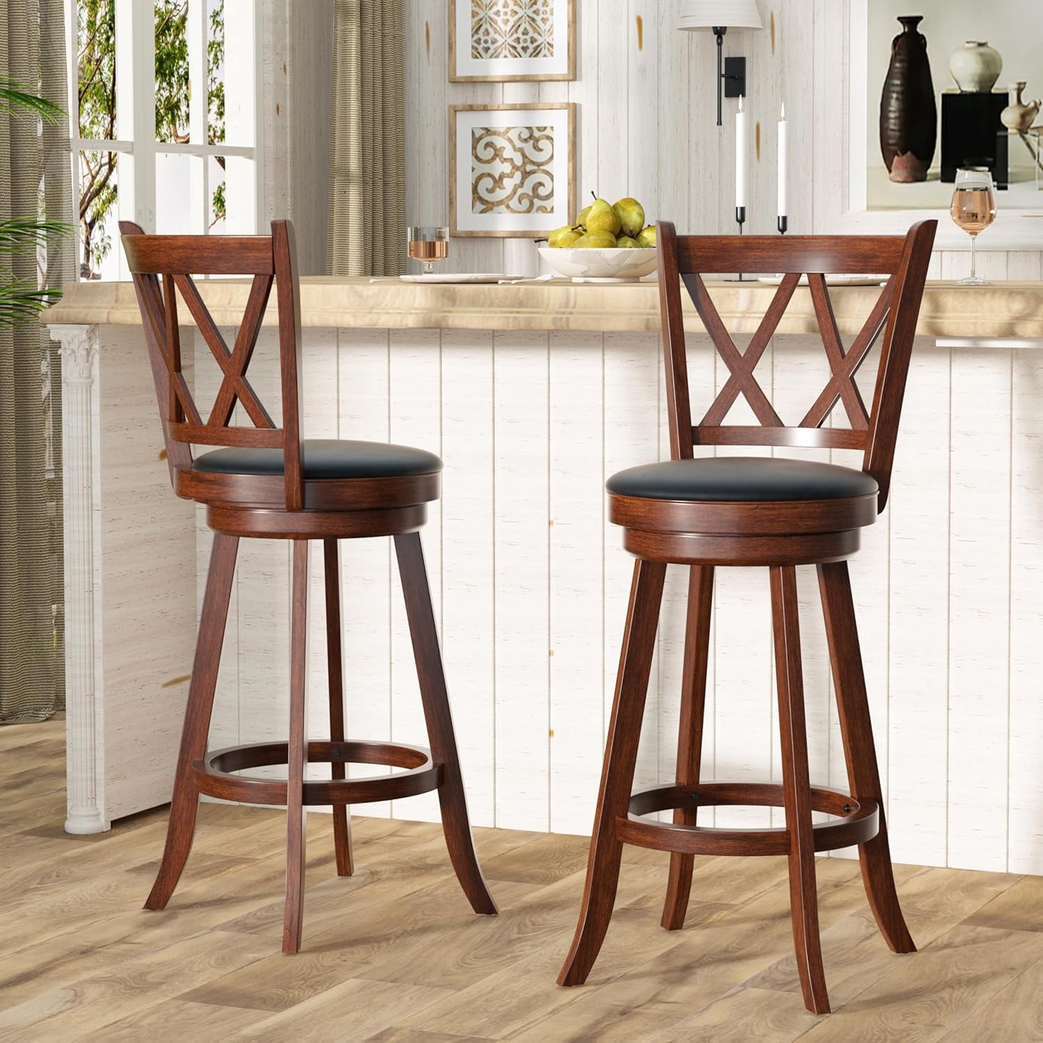 FCADXM 24" Counter Height Swivel Bar Stools - High Back Swivel Counter ...