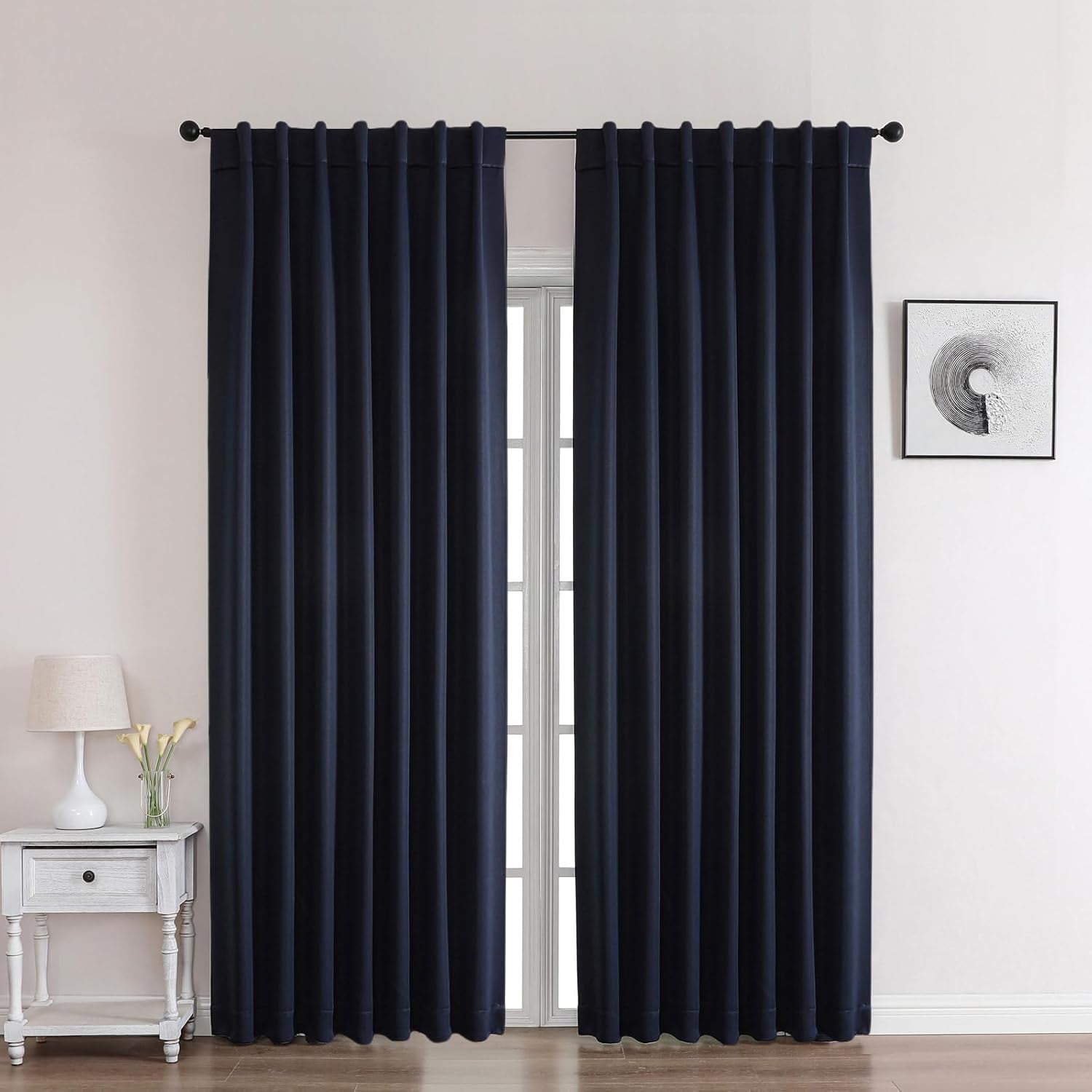 FCCAUD-Dot Navy Blue Blackout Curtains for Bedroom 96 Inch Long 2 ...