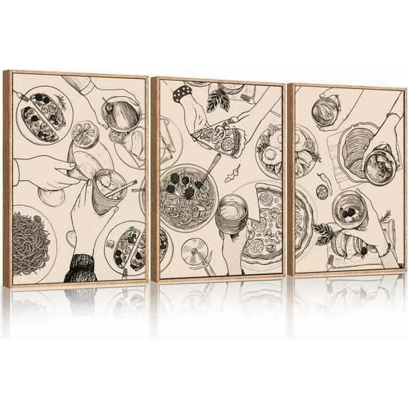 FCCUYE 3 Pcs Neutral Abstract Framed Wall Art, Mid Century Modern ...