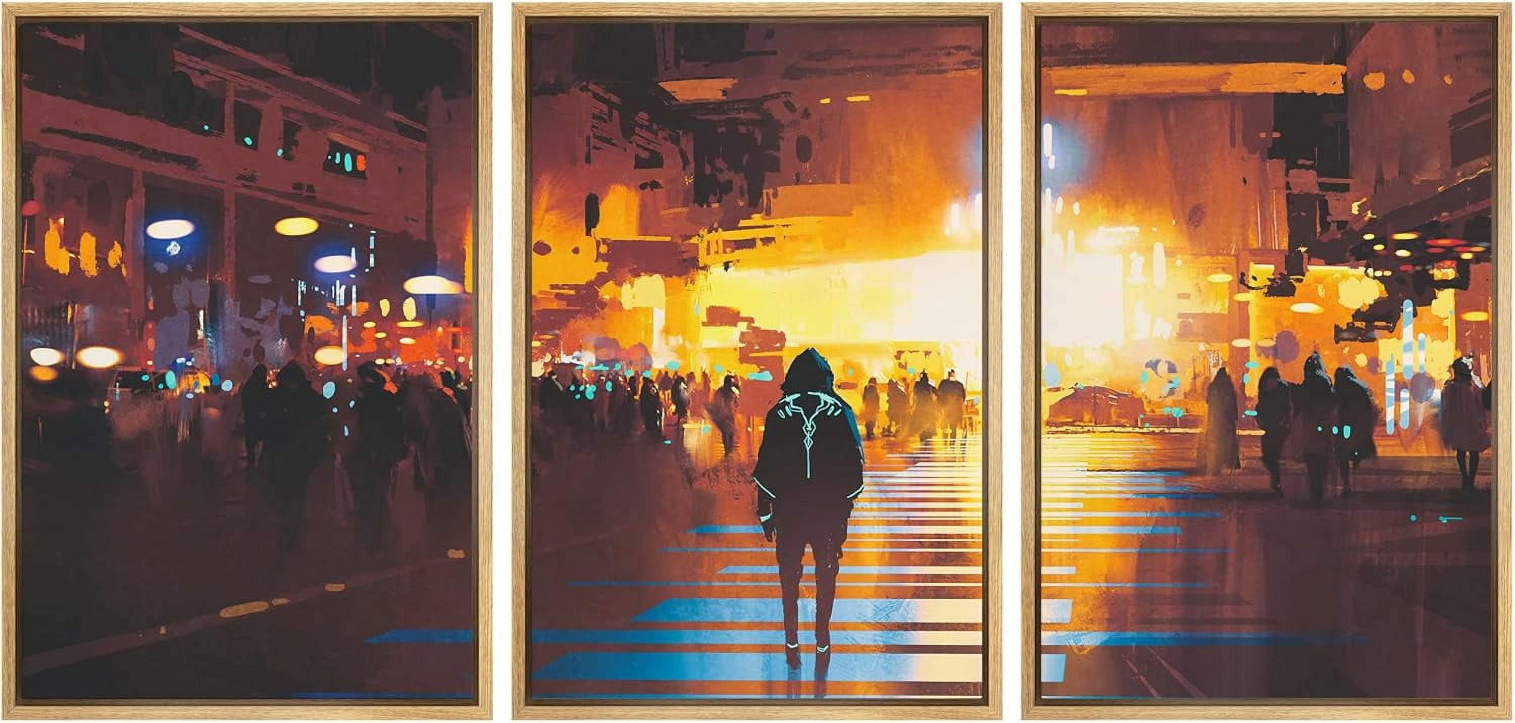 FCCUYE - 3 Piece Canvas Wall Art - Man Standing on Street Looking at ...