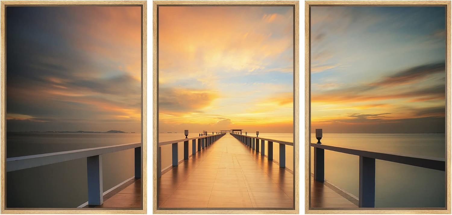FCCUYE - 3 Piece Canvas Wall Art - Perspective View of a Wooden pier on ...