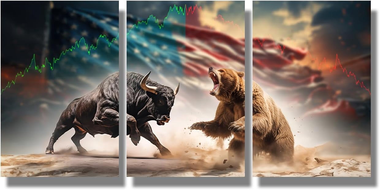 FCCUYE 3 Pieces Red Digital Bear and A Green Wireframe Bull Wall Art ...