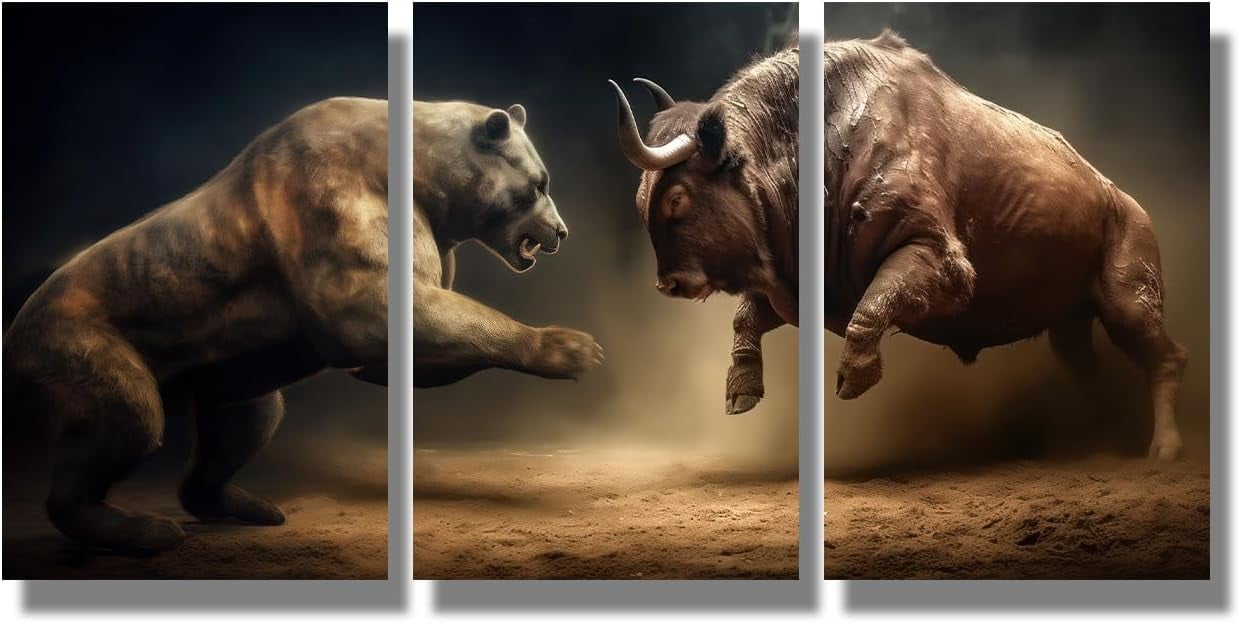 FCCUYE 3 Pieces Red Digital Bear and A Green Wireframe Bull Wall Art ...