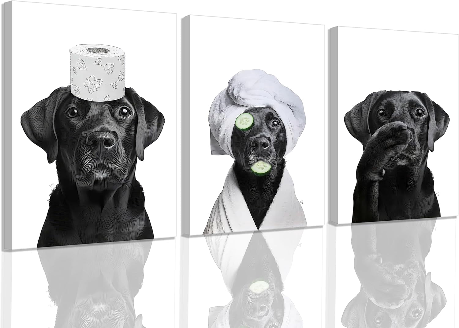 FCCUYE 3Pcs Black Labrador Dog Bathroom Canvas Wall Art Cute Animal ...