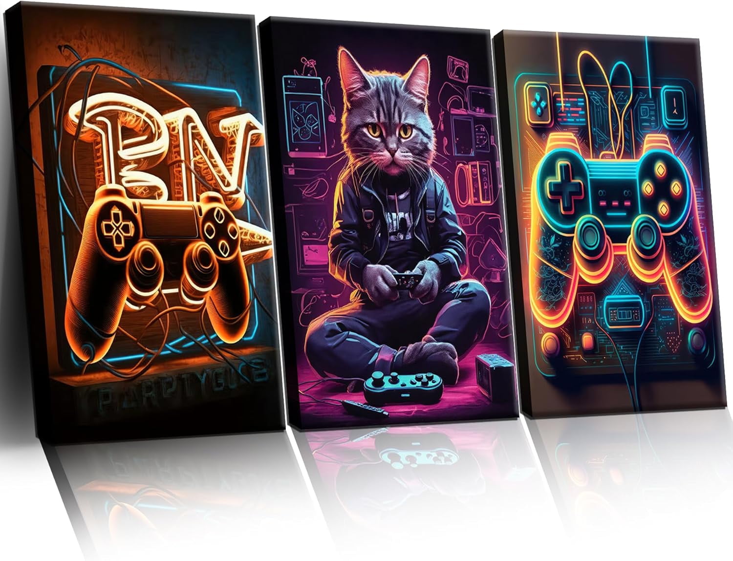 FCCUYE 3pcs Framed Game Room Wall Art Gaming Decor Set Colorful Gaming ...