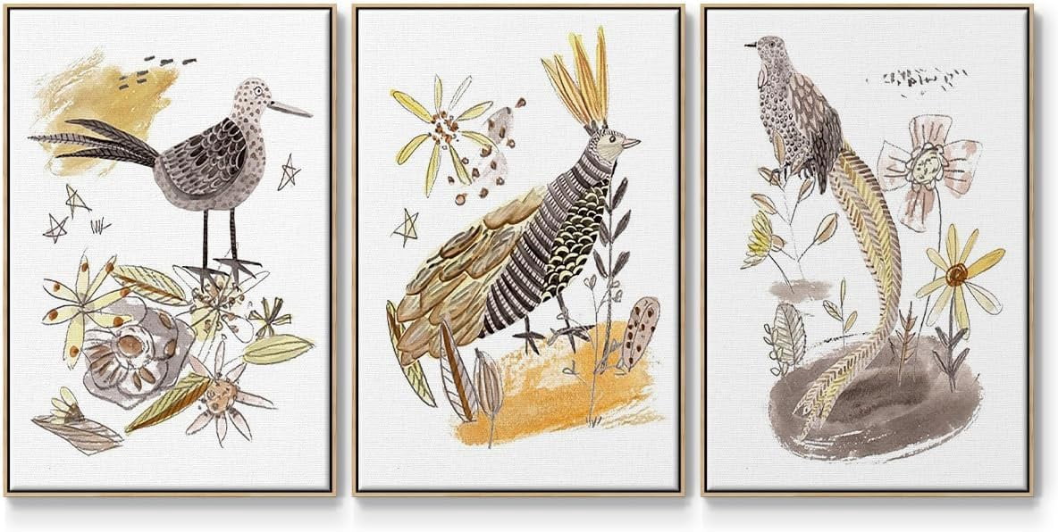 FCCUYE Animals 3 Piece Wall Art Paintings for Home Decor White Ibis ...