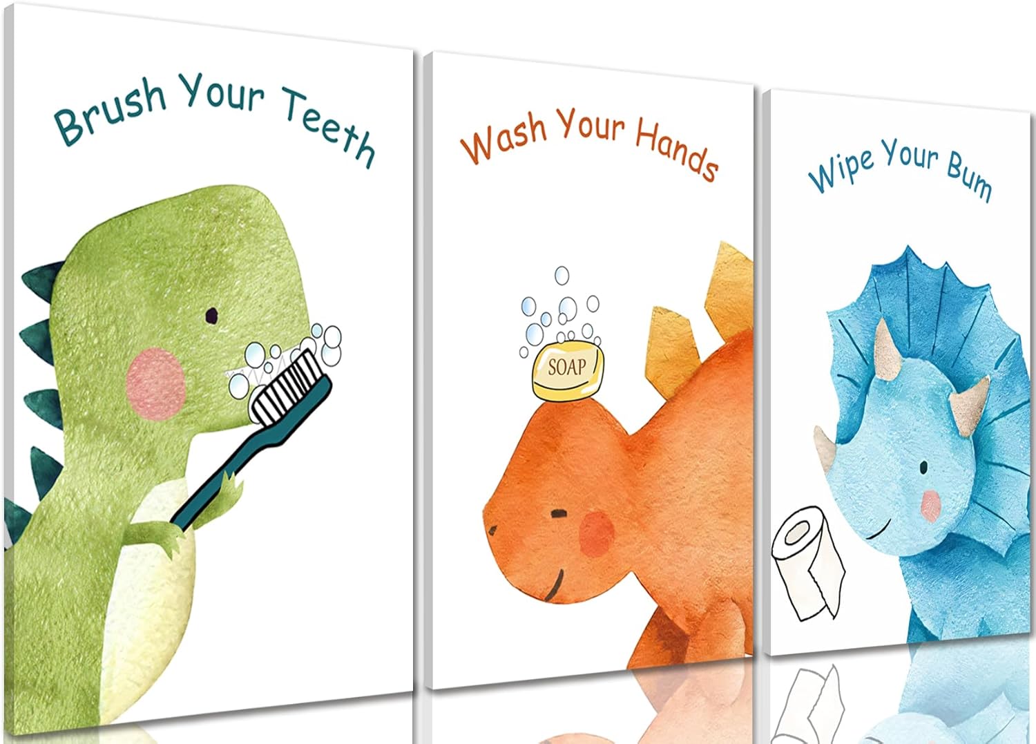 FCCUYE Bathroom Canvas Wall Art Funny Dinosaur Posters Set of 3 - Brush ...