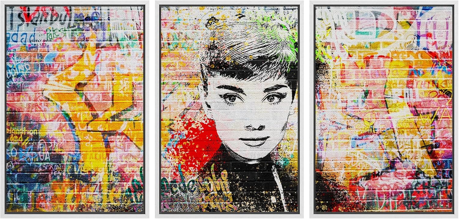 FCCUYE Framed Canvas Print Wall Art Set Spray Paint Style Andy Warhol Graffiti & Street Art ...
