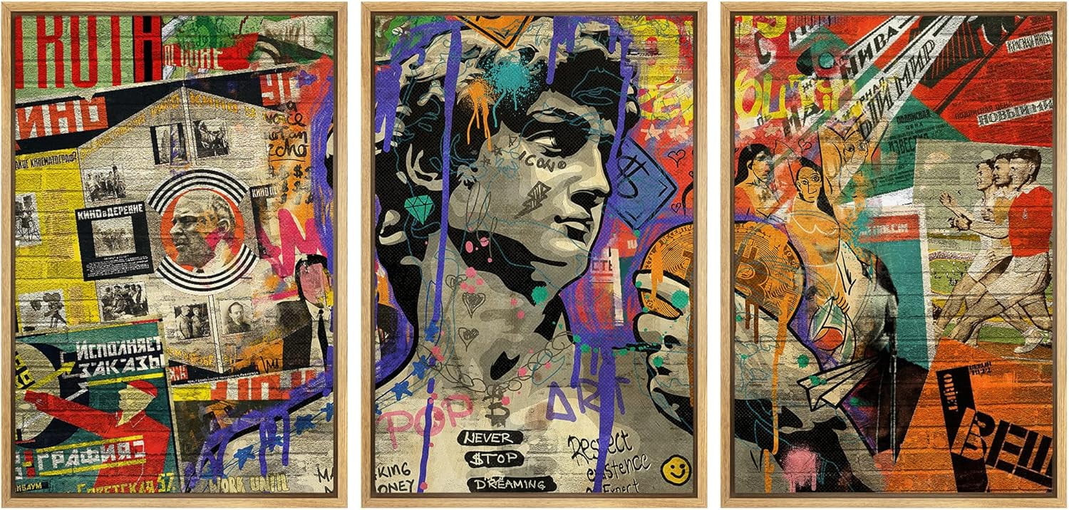 FCCUYE Framed Canvas Print Wall Art Set Spray Paint Style Andy Warhol ...