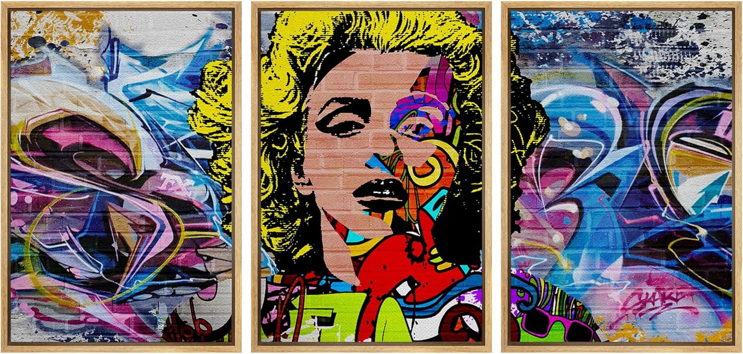 FCCUYE Framed Canvas Print Wall Art Set Spray Paint Style Andy Warhol ...