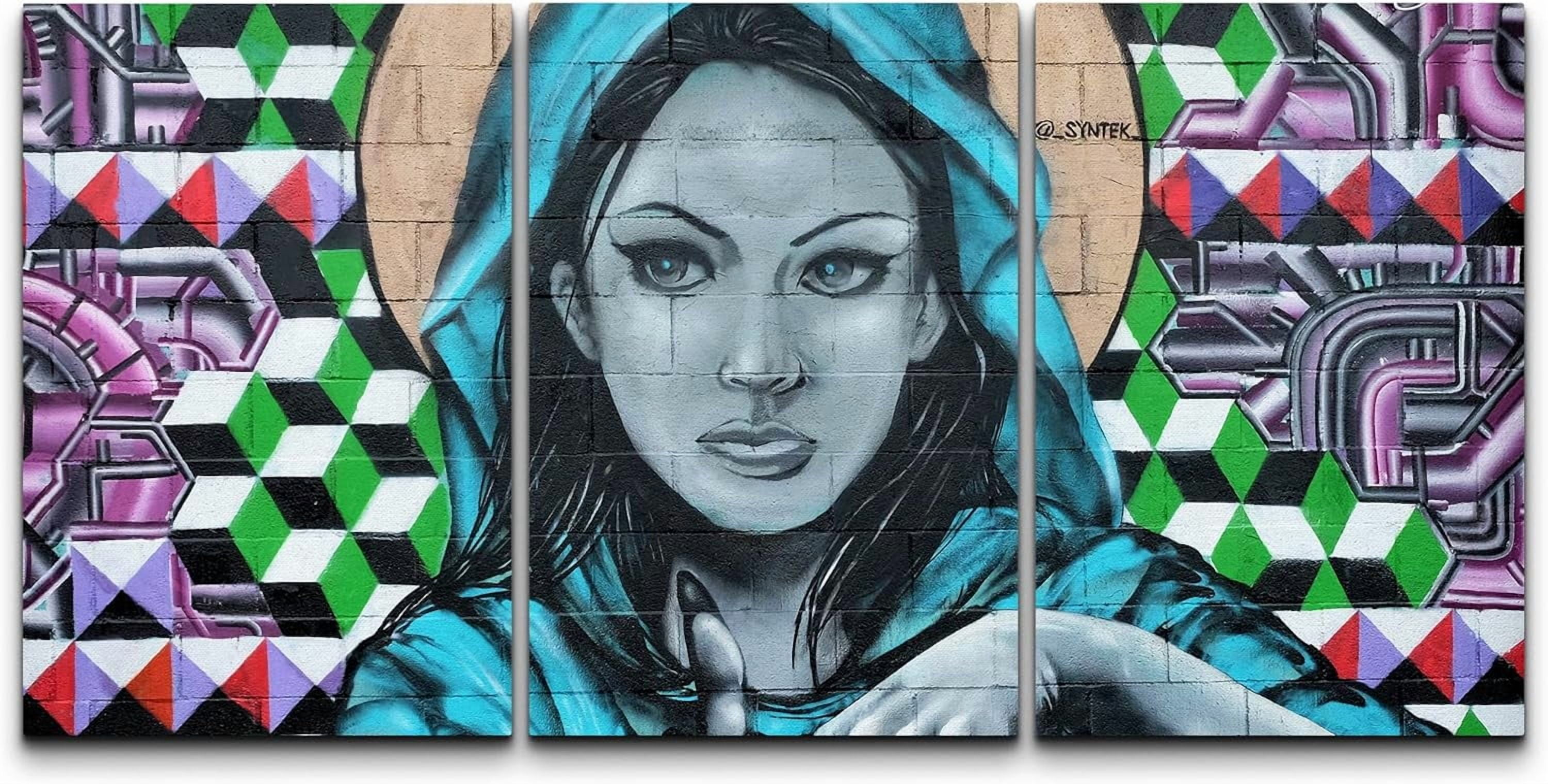 FCCUYE Framed Canvas Print Wall Art Set Spray Paint Style Andy Warhol Graffiti & Street Art ...