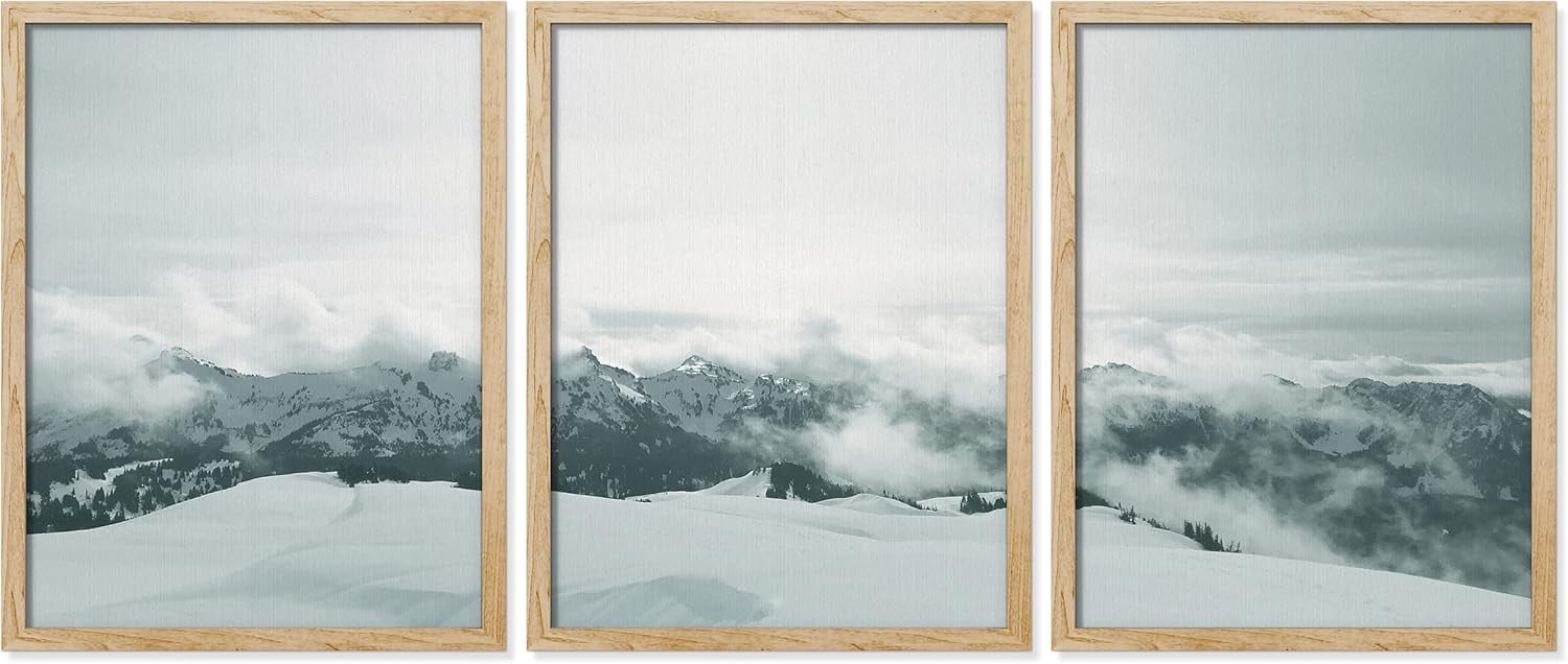 FCCUYE Framed Forest Landscape Wall Art, Set of 3 Purple Misty Mountain ...
