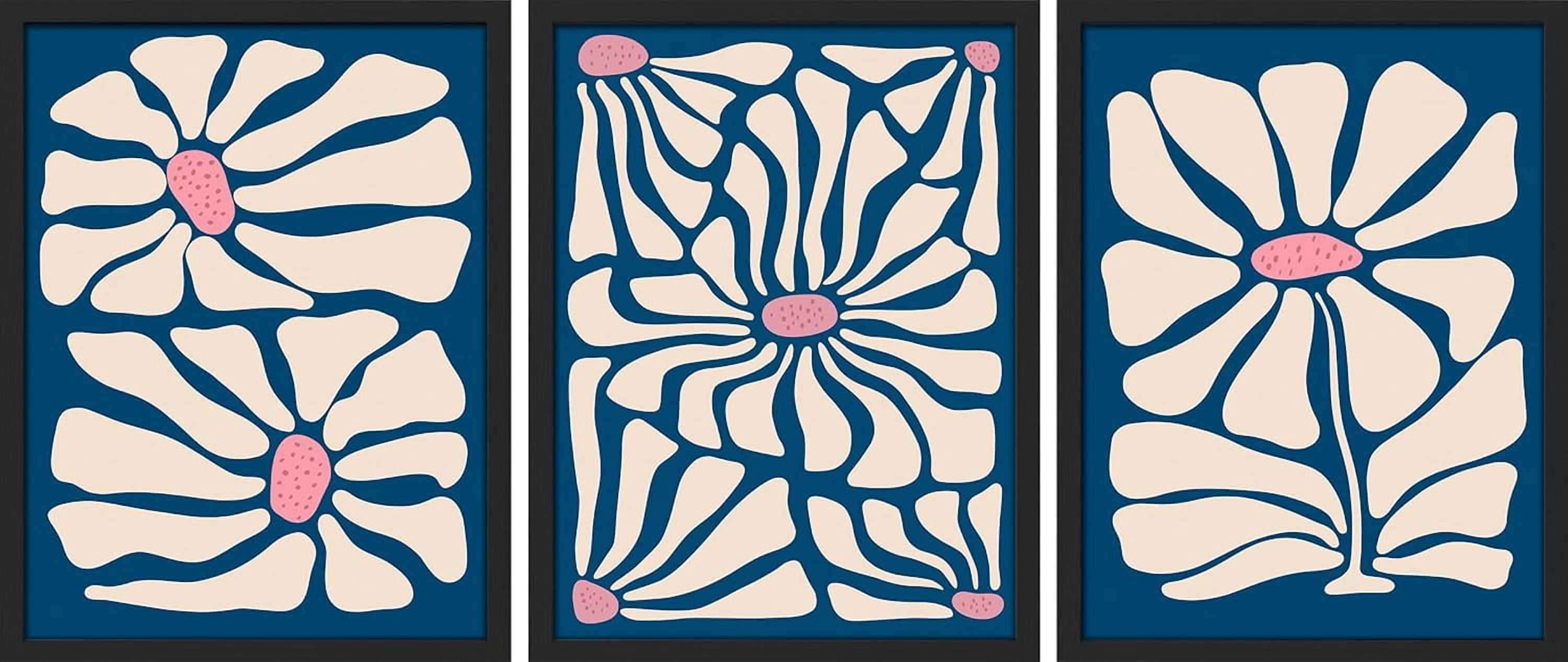 FCCUYE Framed Poster Mid-Century Modern Navy Blue Blush Pink Daisy ...