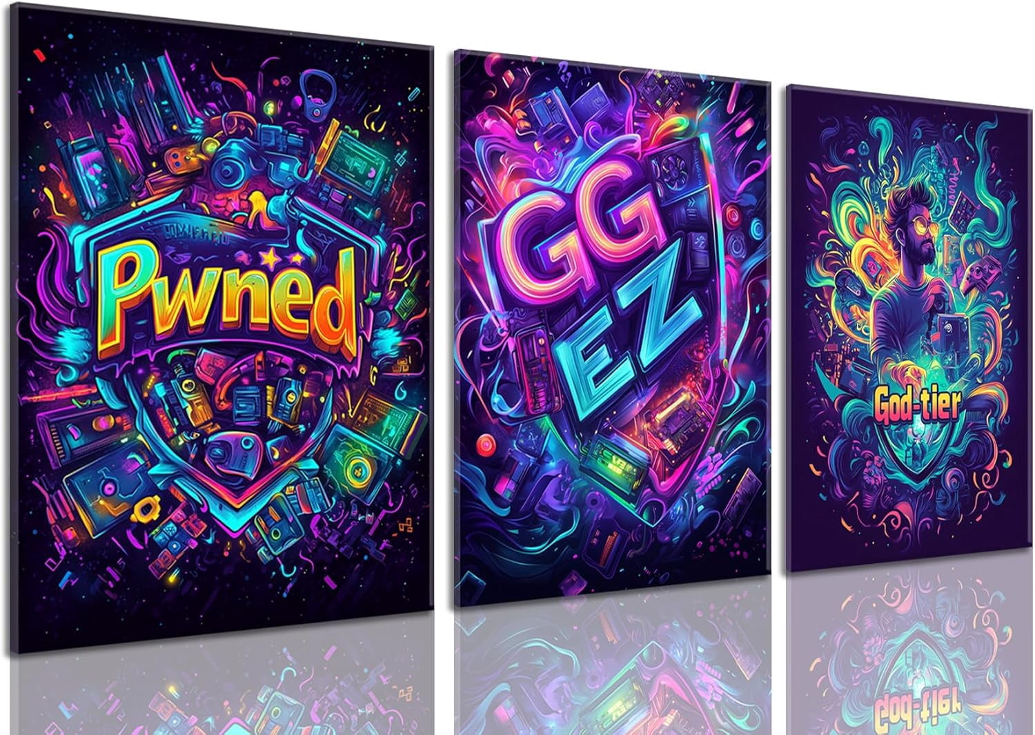 FCCUYE Game Room Decor Video Game Canvas Wall Art Set of 3 Cool Gaming ...