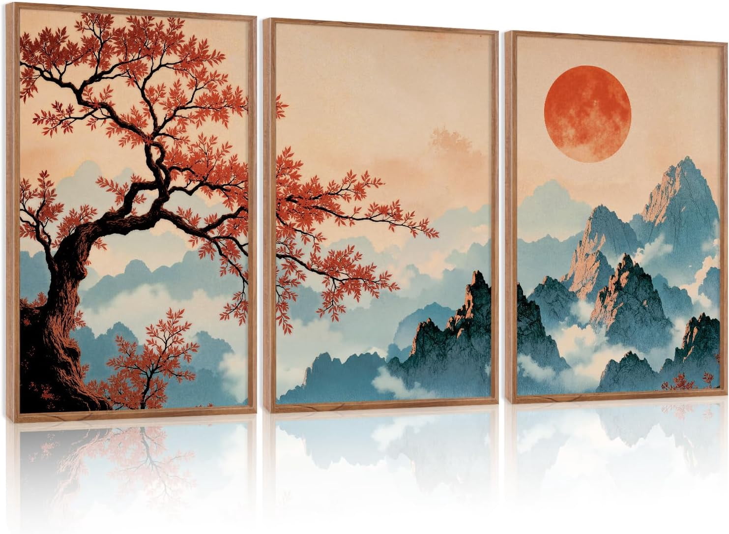 FCCUYE Large Navy Blue Brush Strokes Framed Canvas Wall Art Set of 3(12 ...