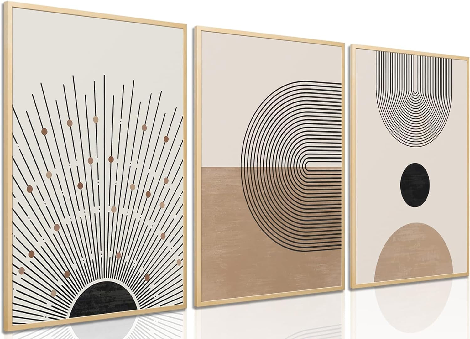 FCCUYE Mid Century Modern Canvas Wall Art Set of 3 Neutral Boho Art ...