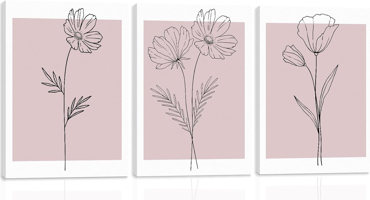 FCCUYE Neutral Botanical Canvas Wall Art, Minimalist Black Line Flower ...