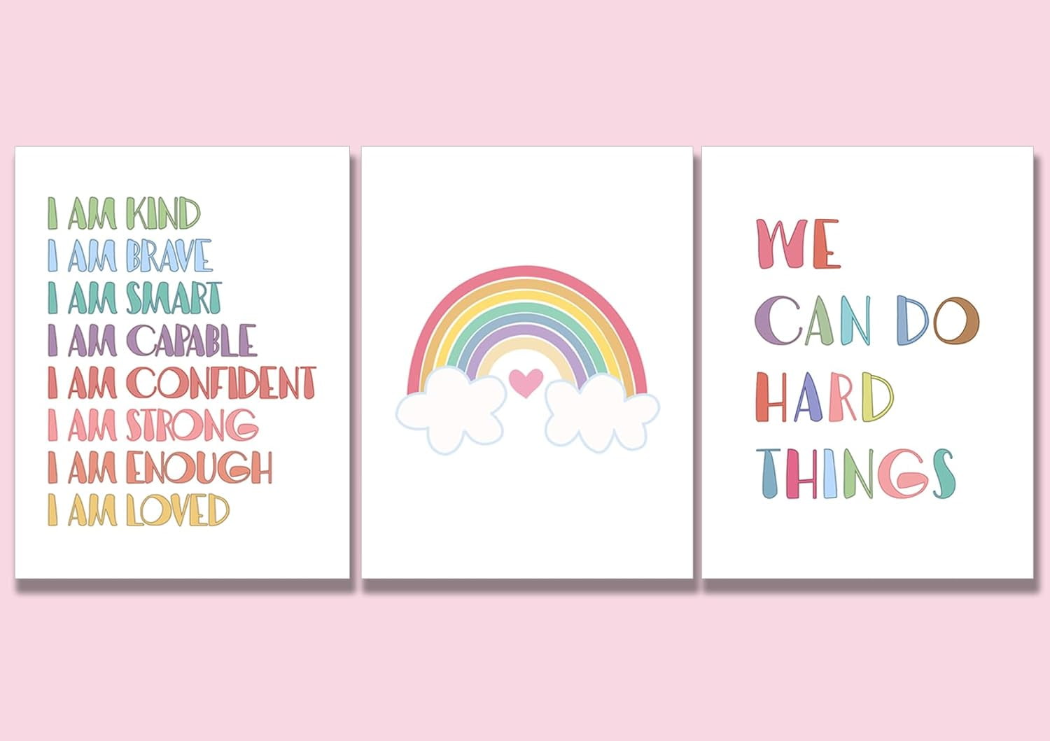 FCCUYE Rainbow Affirmation Wall Art Framed I am Kind Brave Smart Posters Canvas Prints Girls ...