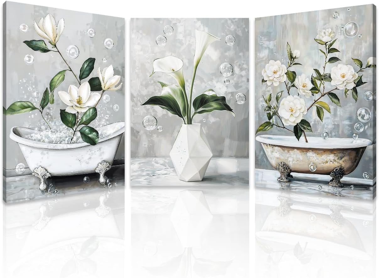 FCCUYE Rustic Farmhouse Floral Canvas Wall Art Set of 3 - Daisies ...