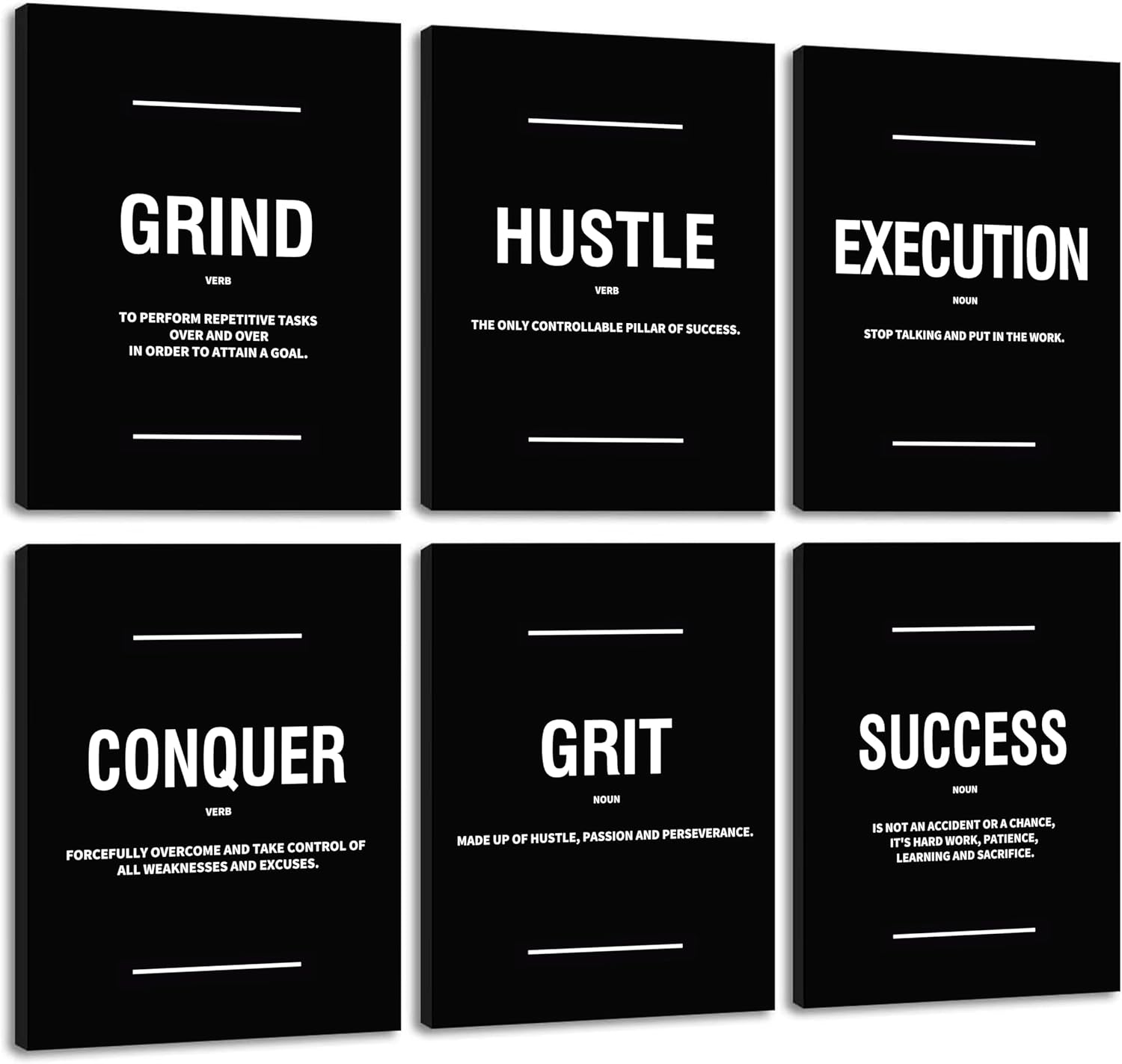 FCCUYE Set of 3 Motivational Wall Art Canvas Grind Hustle Execute Black ...