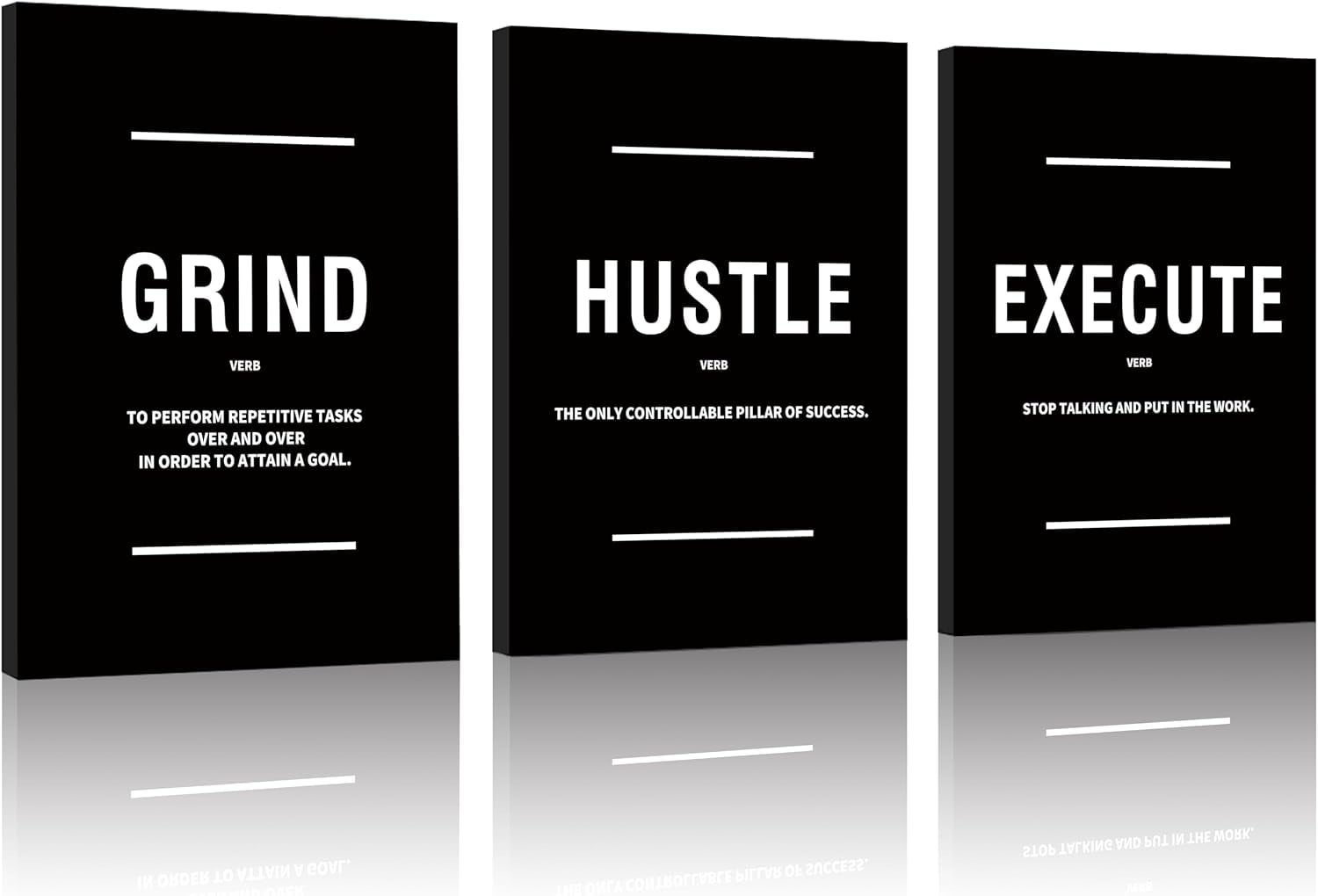 FCCUYE Set of 3 Motivational Wall Art Canvas Grind Hustle Execute Black ...