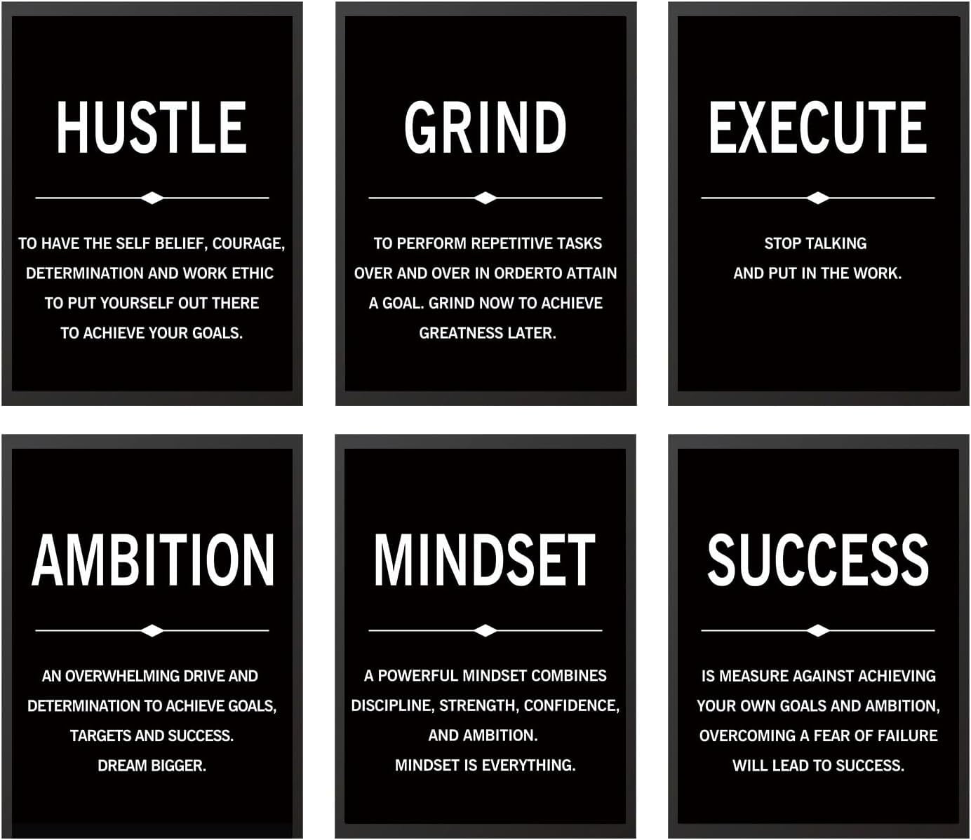 FCCUYE Set of 3 Motivational Wall Art Canvas Grind Hustle Execute Black ...