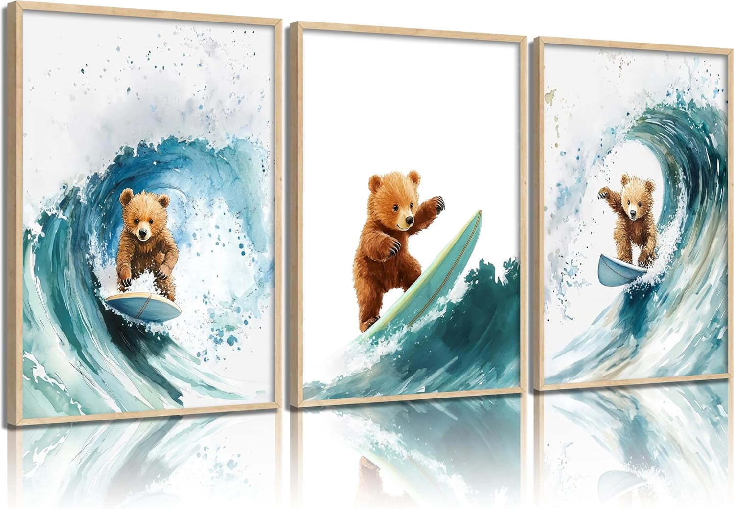 FCCUYE Teddy Bear Canvas Wall Art Set of 3 - Surf Nursery Paintings ...