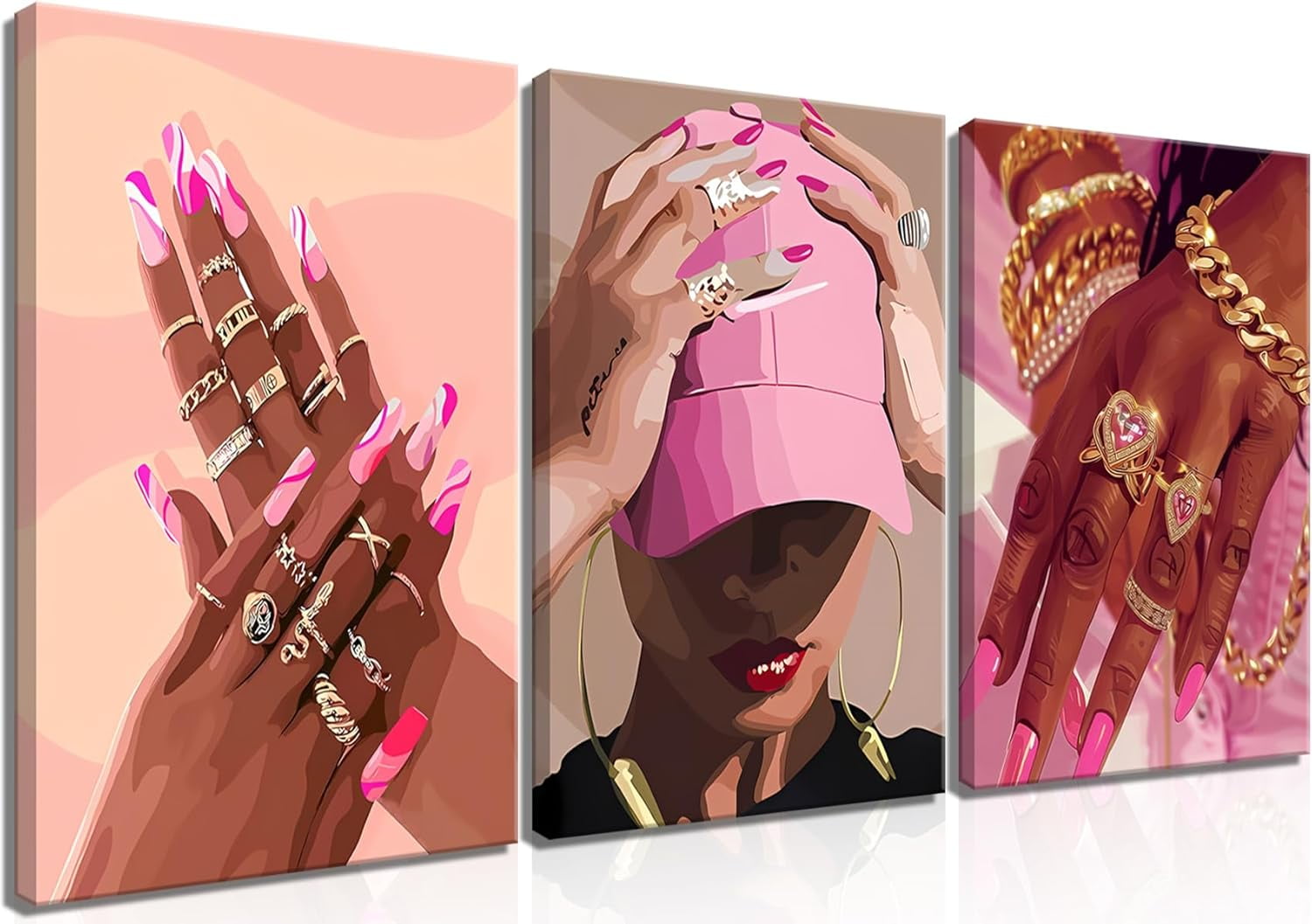 FCCUYE Trendy Black Girl Wall Art Set of 3, African American Pictures Wall Decor Fashion African ...