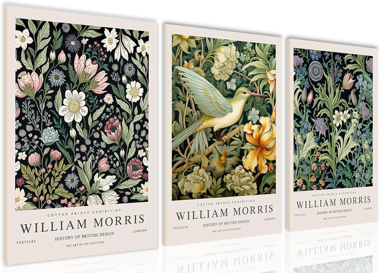 FCCUYE William Morris Wall Art Set of 3 Vintage Botanical Birds Posters ...