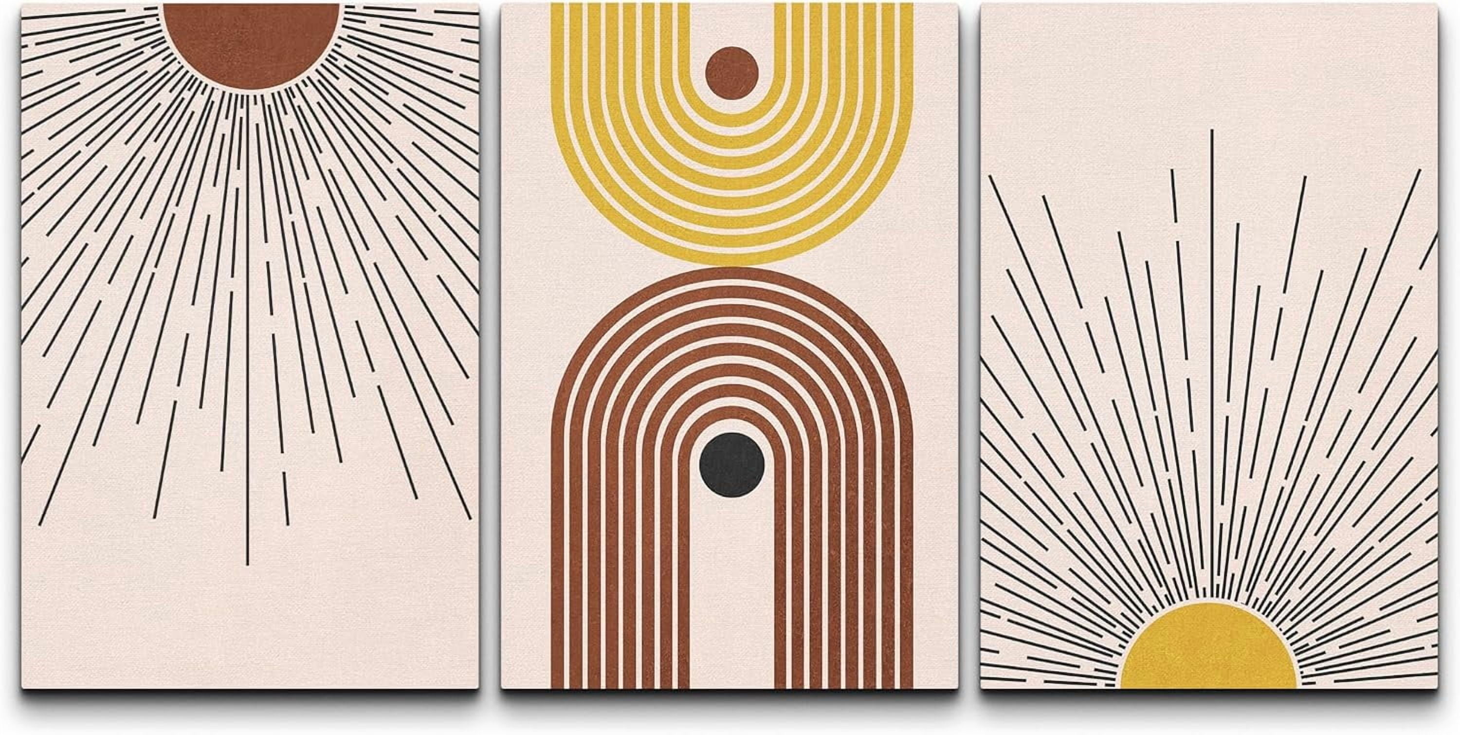 FCCUYE d Canvas 3 Piece Wall Art Sun Geometric Pattern Print Minimalist ...