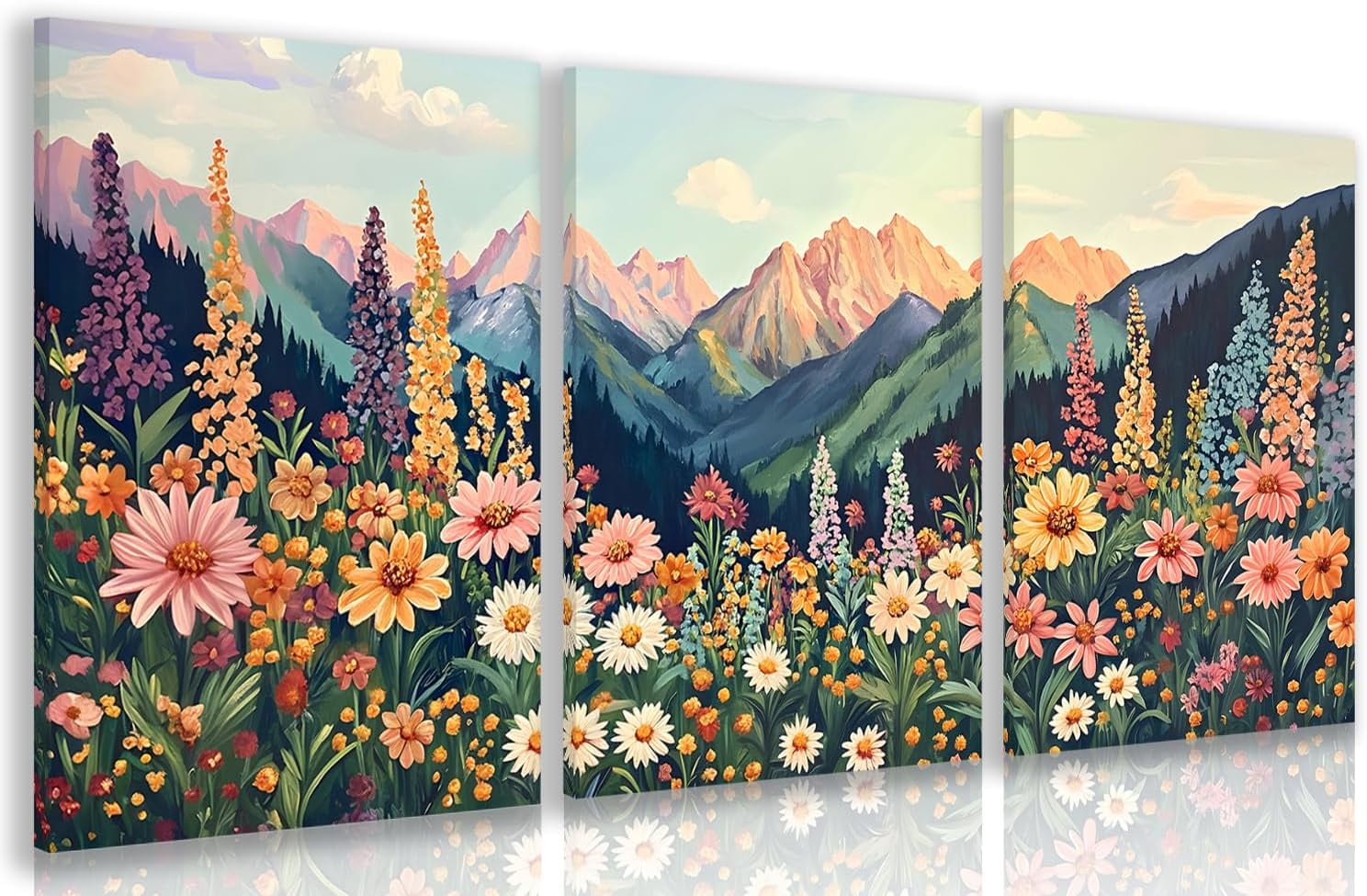 FCCUYE d Colorful Boho Landscape Wall Art, Nature Watercolor Floral Wall Decor, Bright Mountain ...
