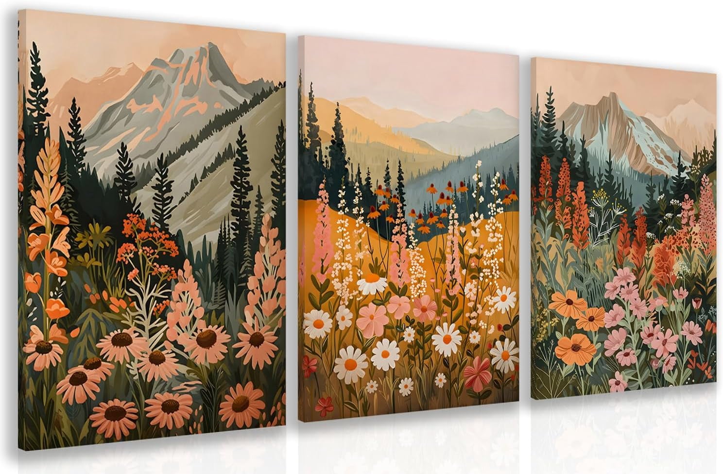 FCCUYE d Colorful Boho Landscape Wall Art, Nature Watercolor Floral ...