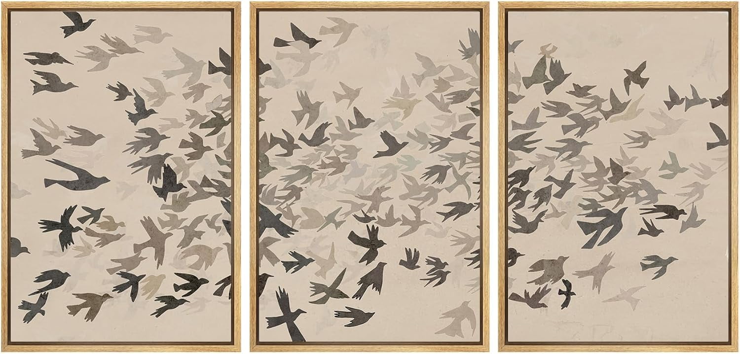 FCCUYE d Wall Art Print Set Flock of Abstract Birds in Flight Earthy ...
