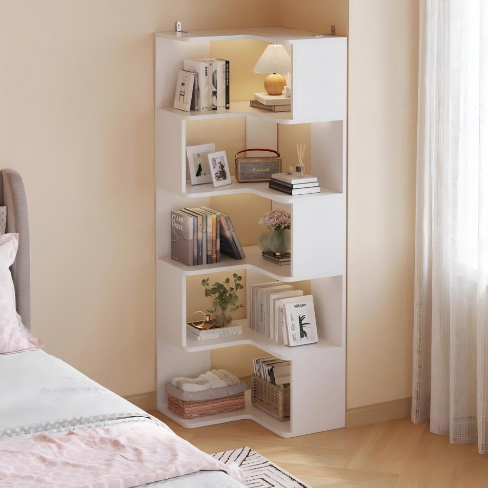 FCH 6-Tier Modern Corner Bookshelf Storage Display Rack Corner Bookcase ...