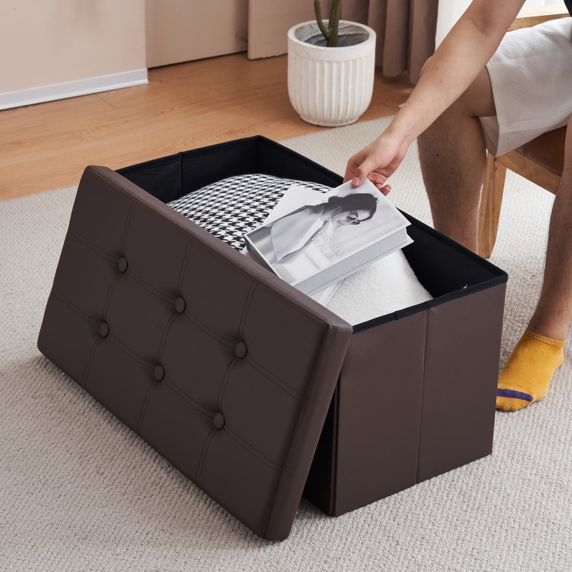 FCH 76*38*38cm Glossy Pull Point PVC MDF Foldable Storage Footstool ...