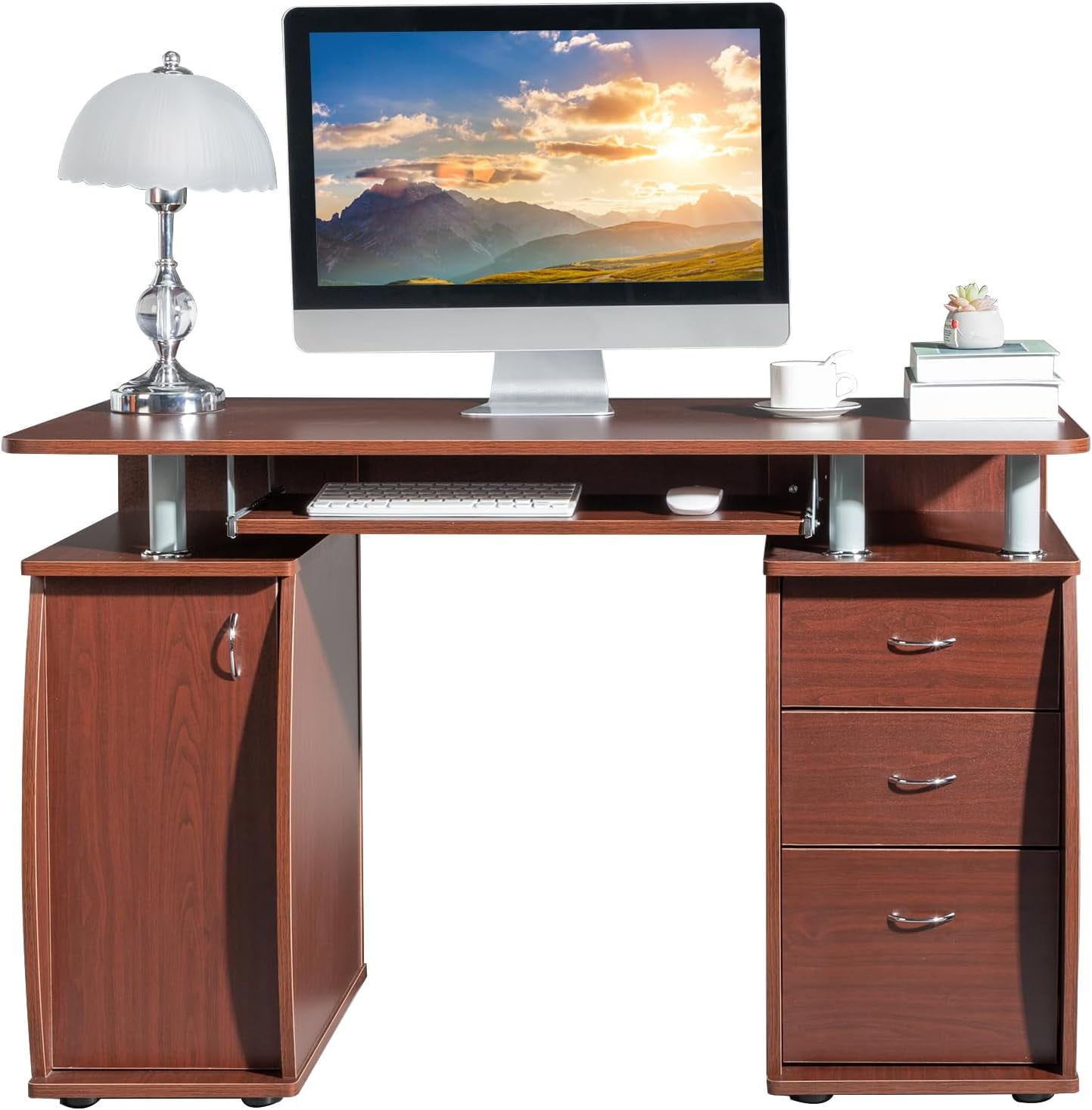 FCH Computer Desk with Hutch, Drawers & Keyboard Tray, Multifunctional ...