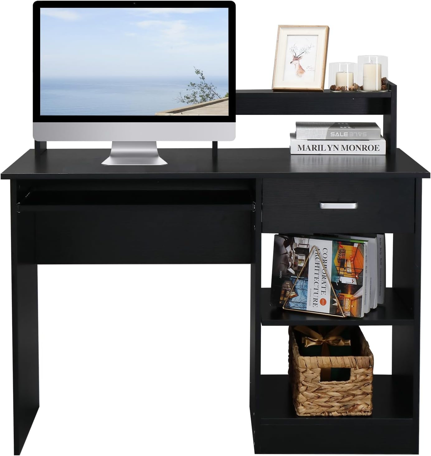 FCH Computer Desk, Multifunctional Workstation, w/Drawers, Keyboard ...