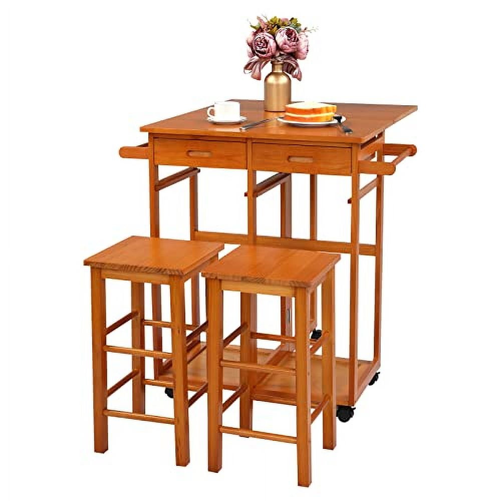 FCH Kitchen Island Trolley Cart with 2 Square Stools and 2 Drawers ...