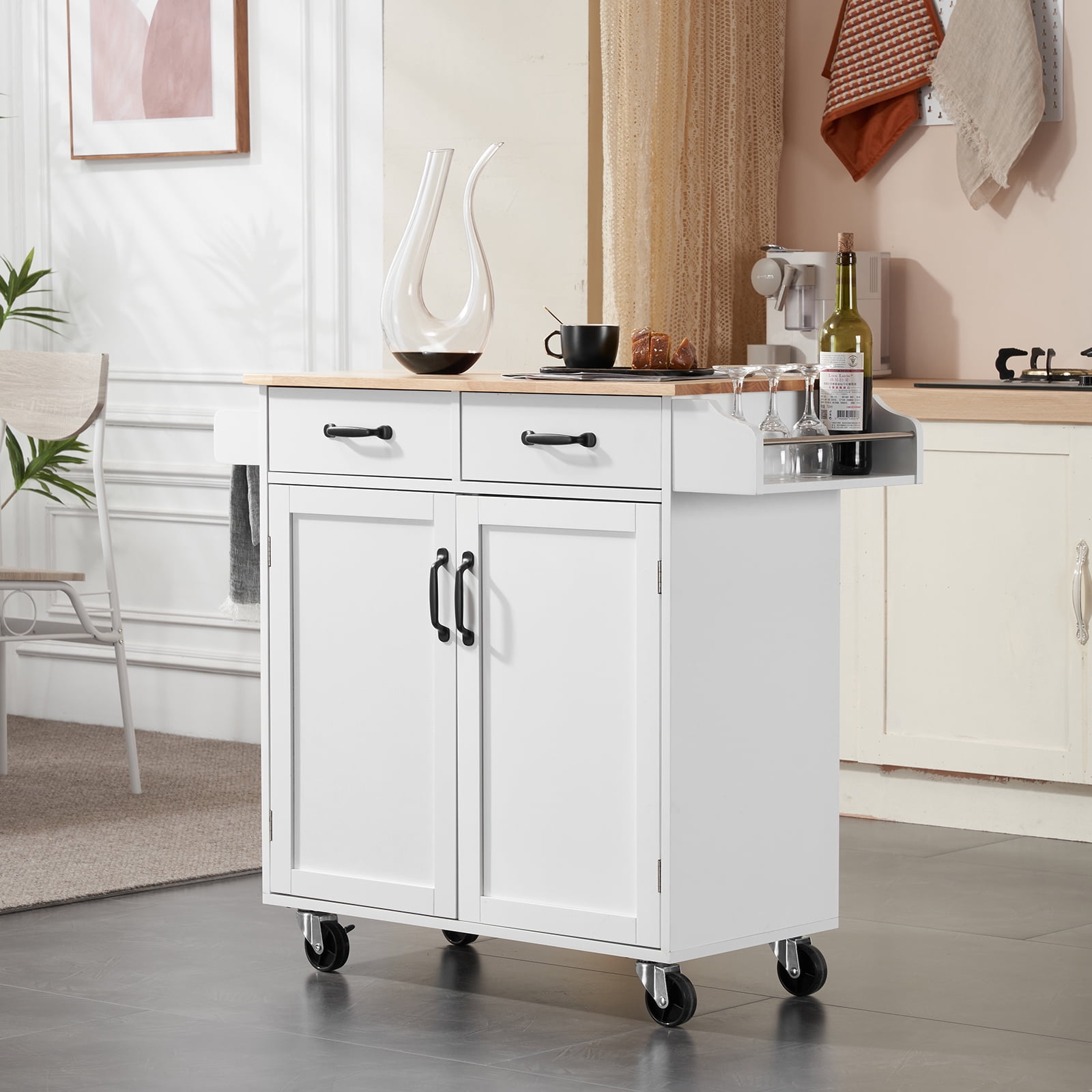 Ktaxon Small Cupboard Rolling Kitchen Cart with Spice & Towel Rack ...
