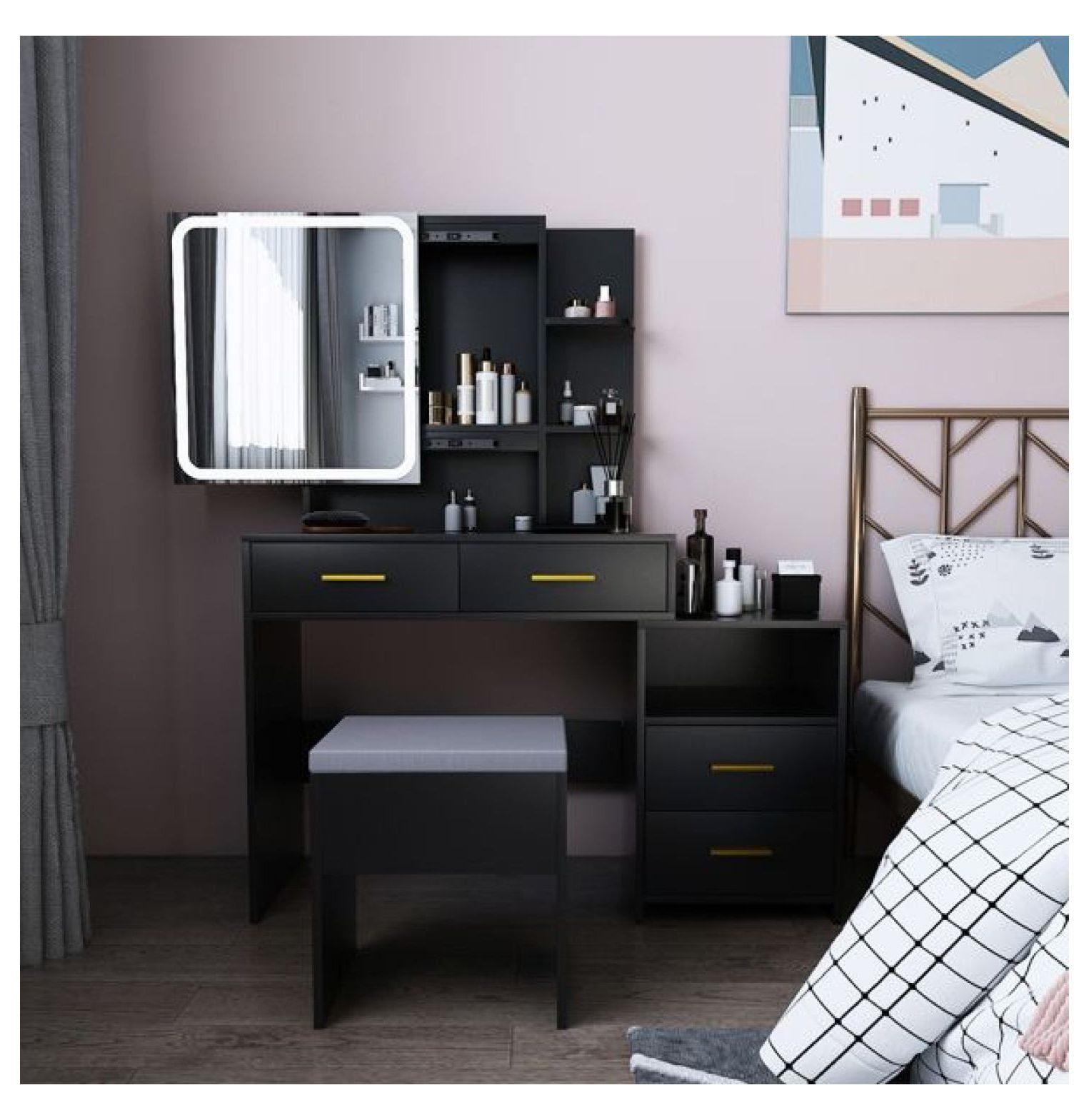 FCH Particleboard Triamine Veneer 4 Drawers 1 Storage Cabinet 2 Shelves ...