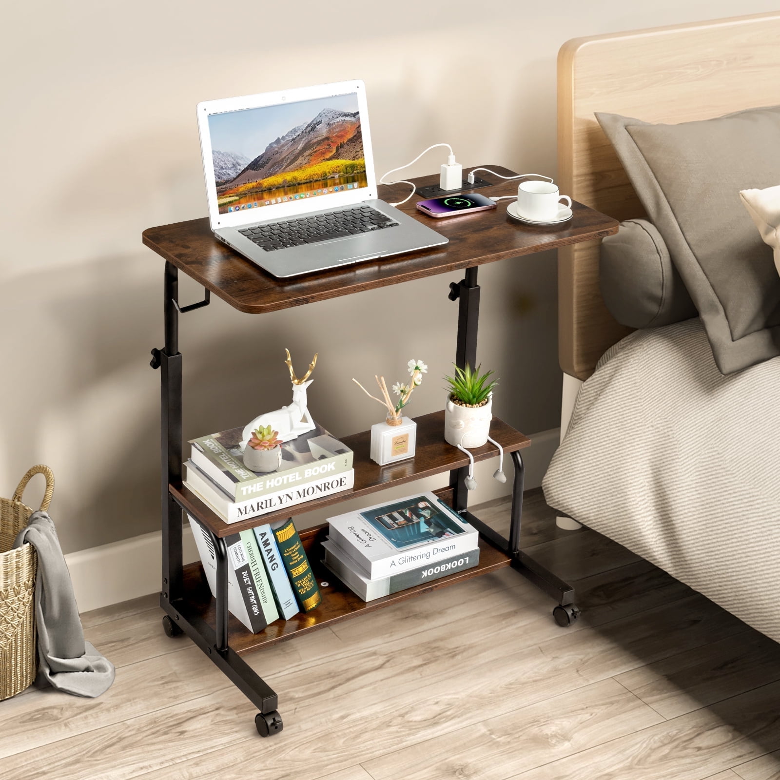 FCH Vintage Brown Computer Desk with USB Charging Station, 15mm ...