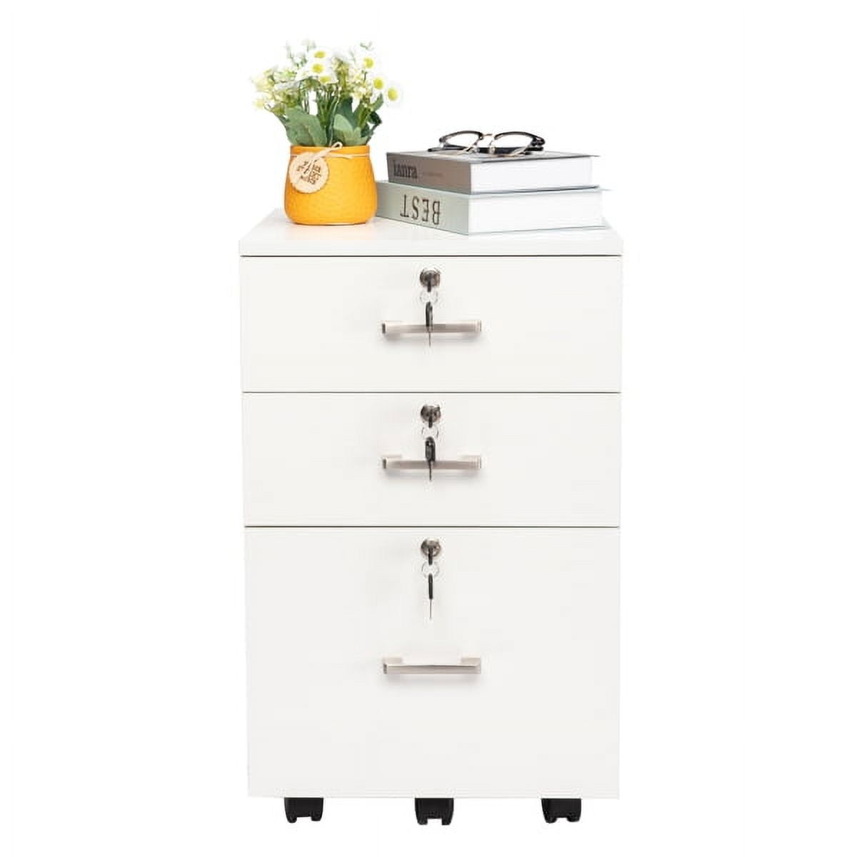 FCH White Wood Grain Density Board Three Drawers Wooden Filing Cabinet ...