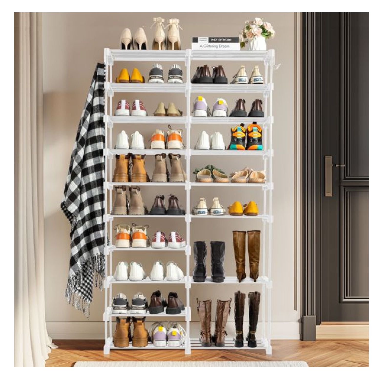 FCH double row 10 layers non-woven shoe rack iron pipe + PP pad ...