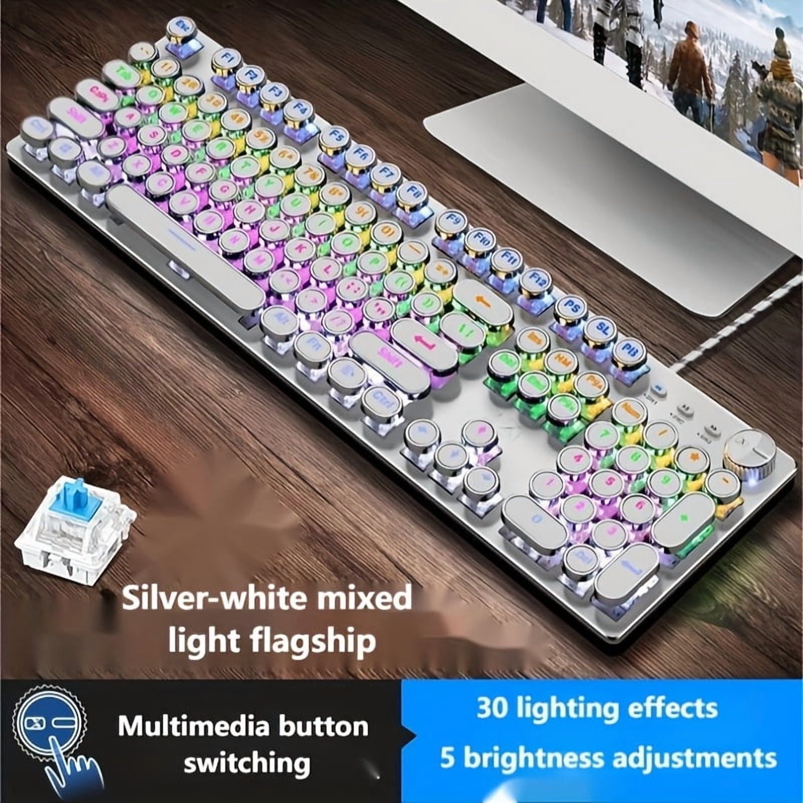 FCKJLY 104-Key Cyberpunk Mechanical Keyboard, Retro Typewriter Style ...