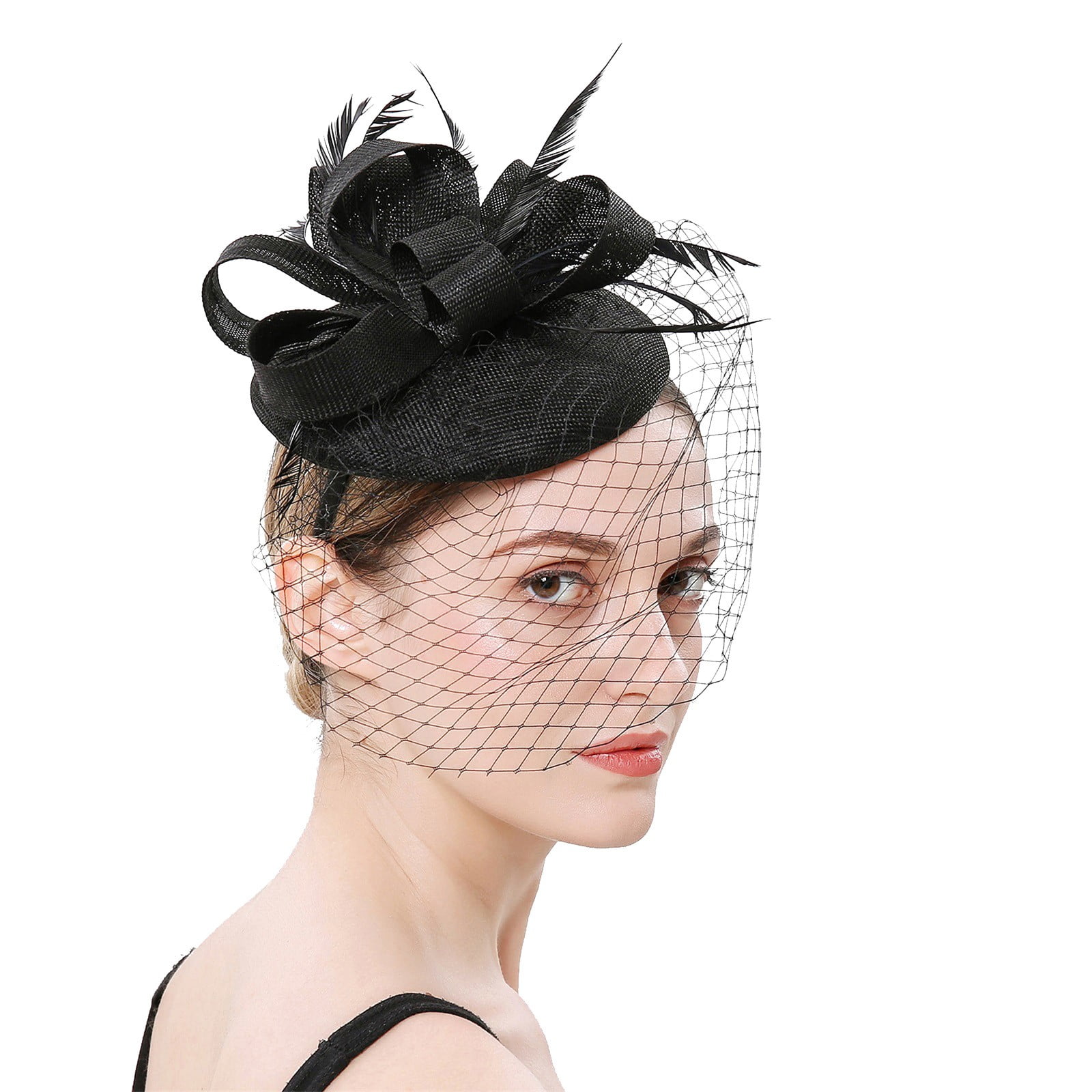 FCLoft Fascinators Hats For Women, Flower Mesh Veil Headwear, Black ...