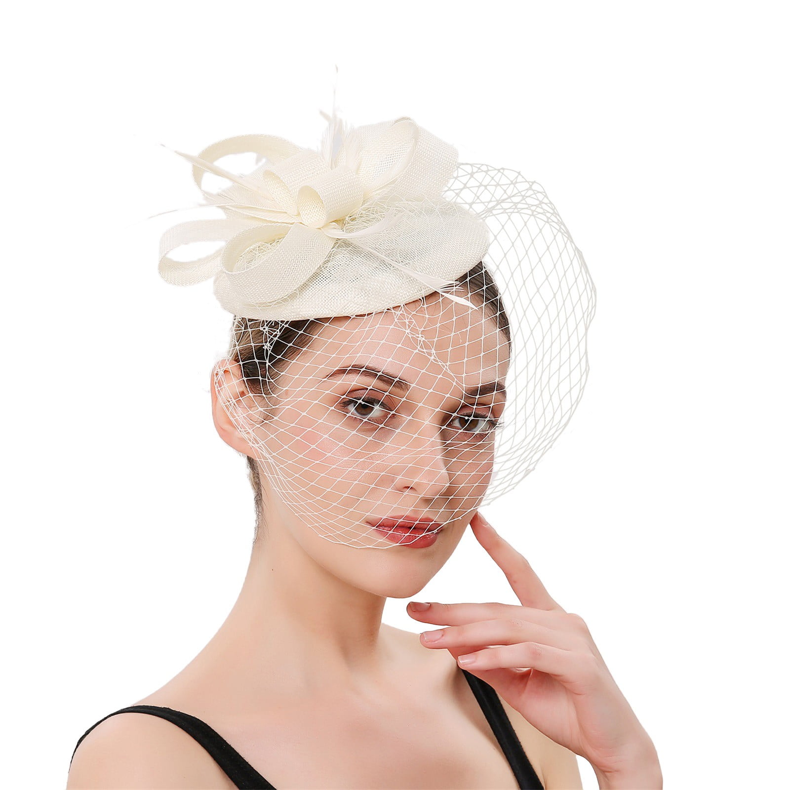 FCLoft Fascinators Hats For Women, Mesh Veil Flower Headwear, Black ...