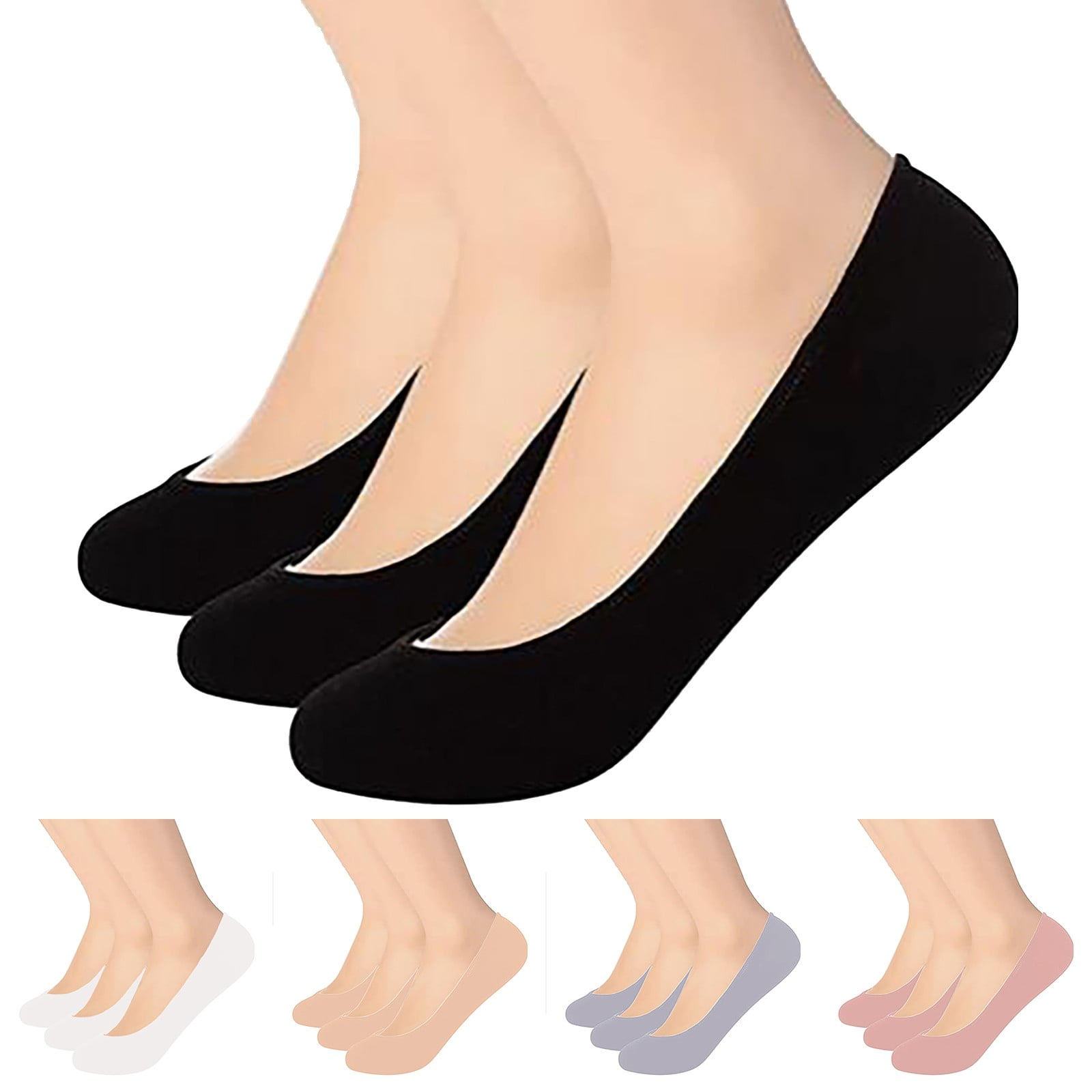 FCLoft Women's 3-Pair Hidden Sock Liners - Cotton Ergonomic No-Show ...