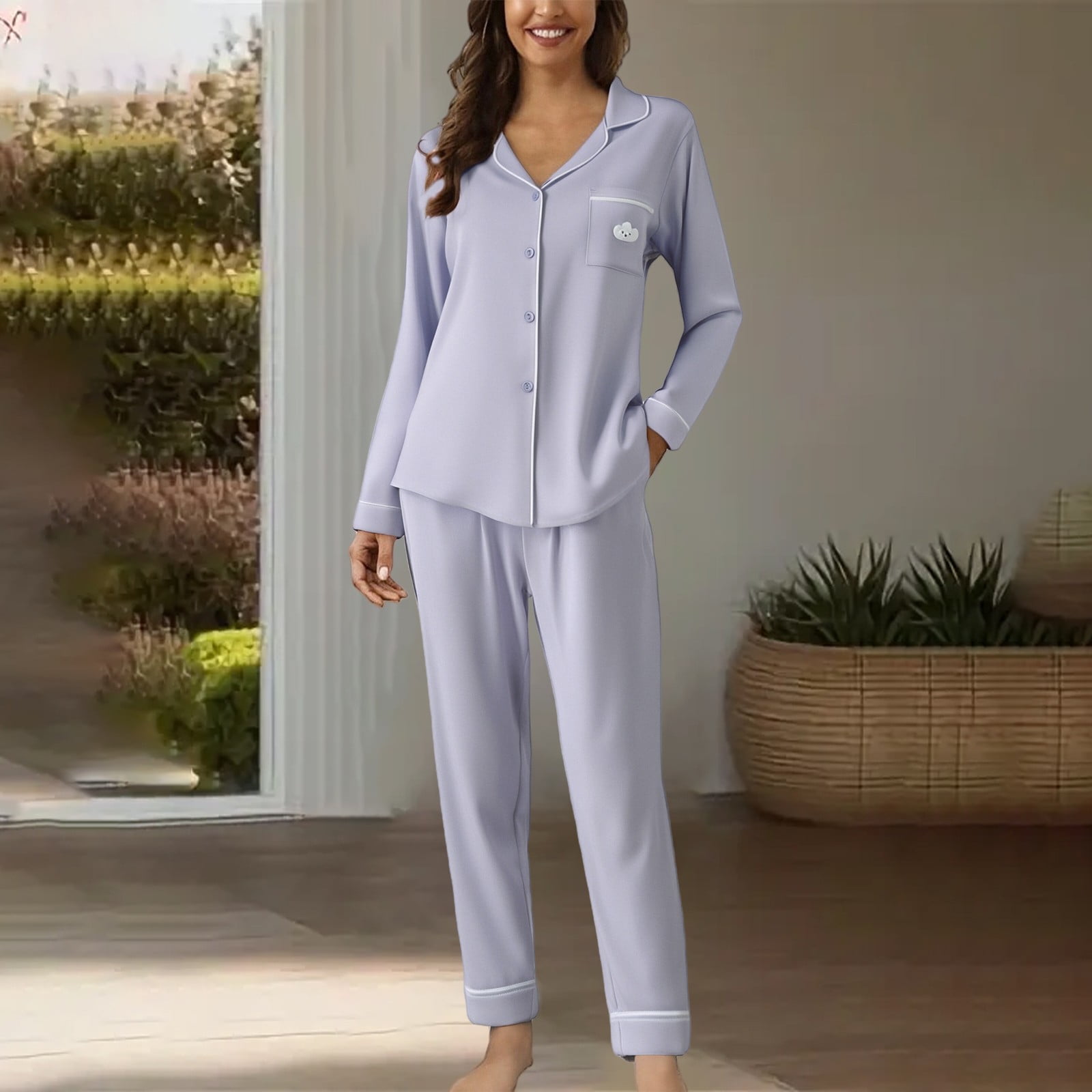 FCLoft Women's Button Down Pajama Set - Soft Long Sleeve Loungewear ...